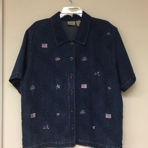 Koret | Tops | Koret City Blues Patriotic Denim Shirt Sz 2w | Poshmark